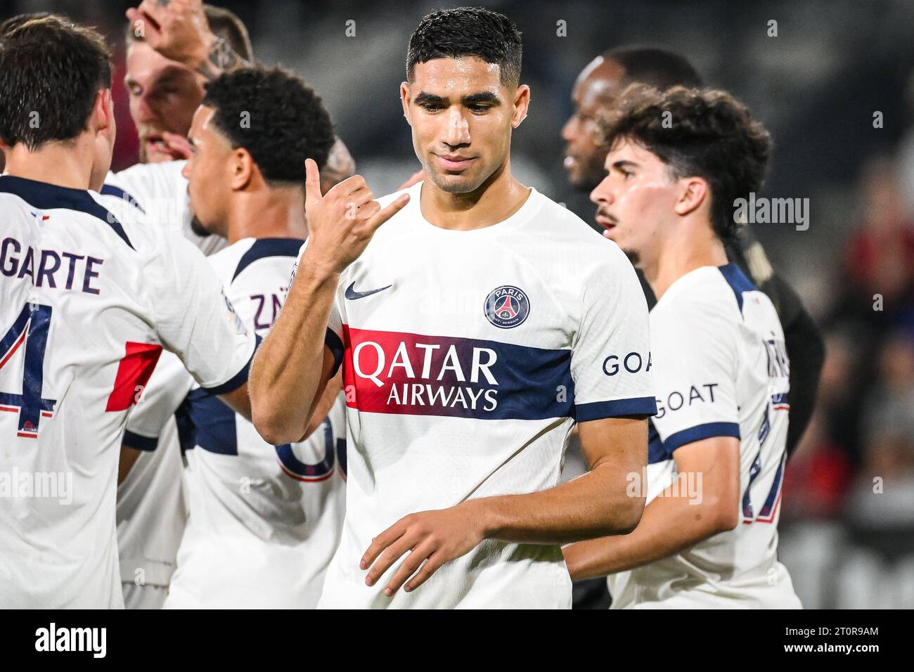 Achraf HAKIMI of PSG celebrates his goal during the French championship ...