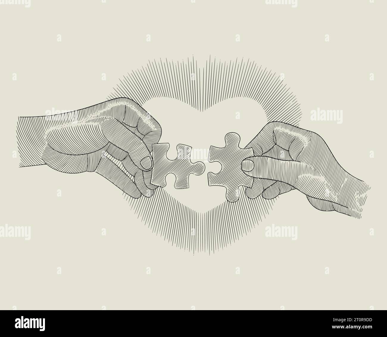 Two hand assembling piece of puzzle together. Business connection ...