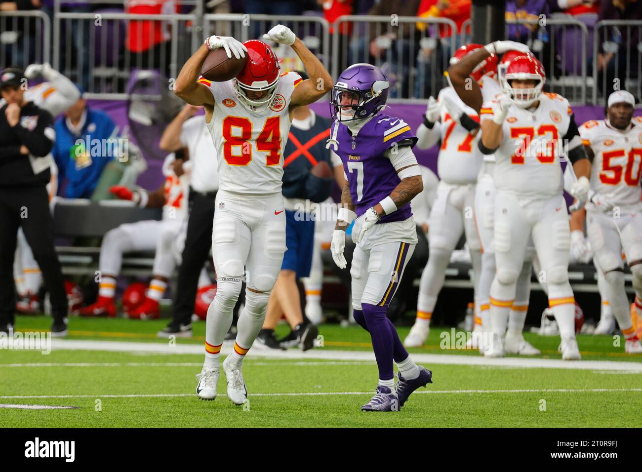 Kansas City Chiefs wide receiver Justin Watson (84) reacts in front of ...