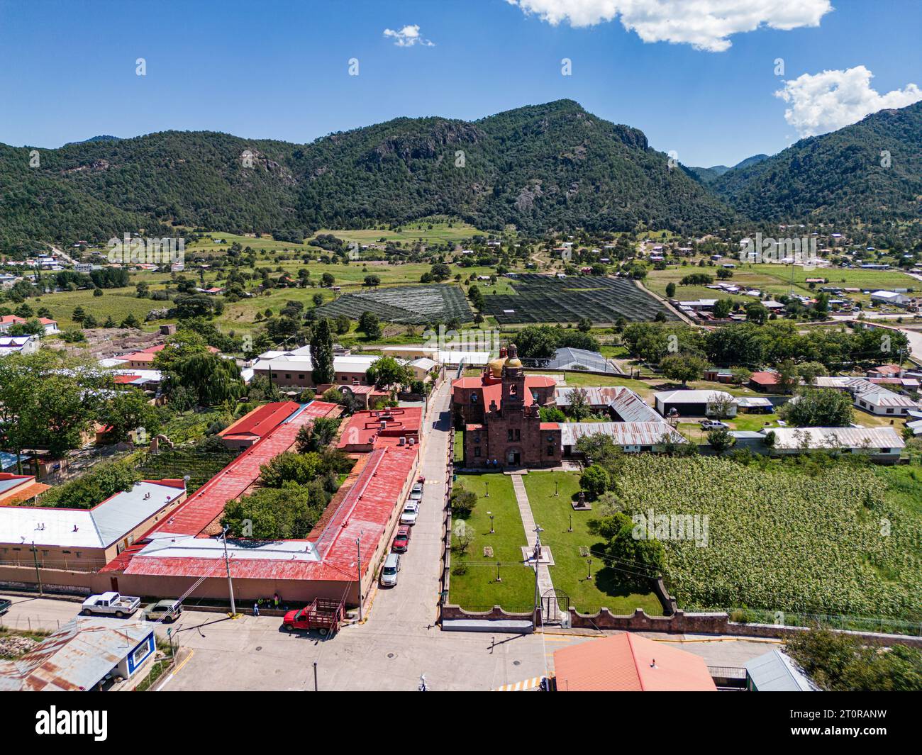 The panoramic view of Cerocahui's town center in the Sierra Tarahumara ...