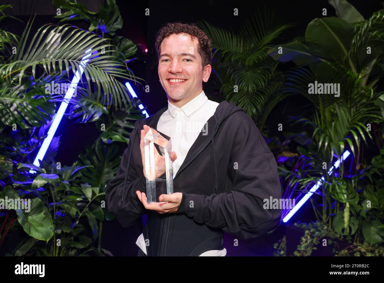 Berlin, Germany. 08th Oct, 2023. Actor Mathis van den Berg shows off ...