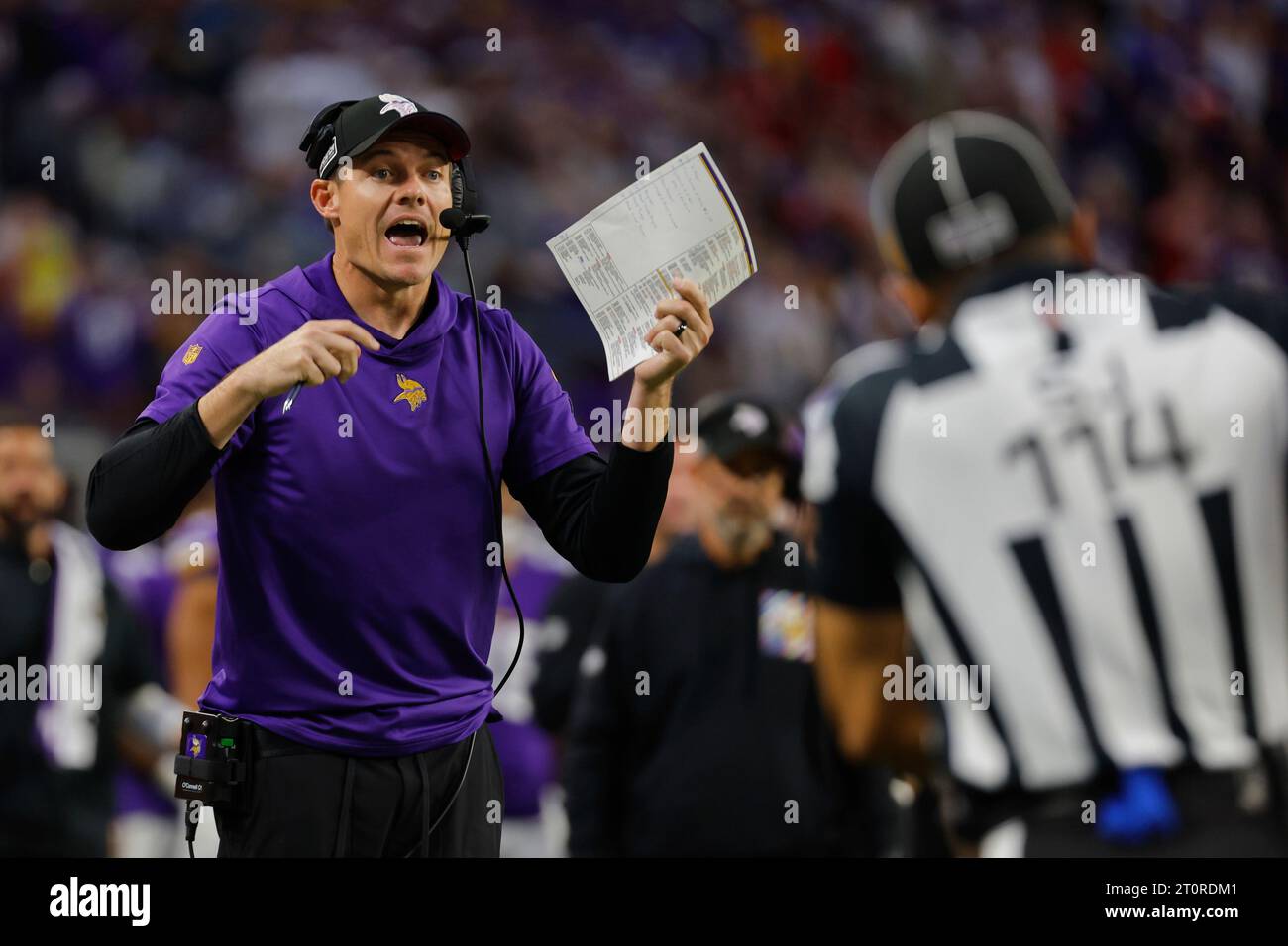 Minnesota Vikings head coach Kevin O'Connell reacts to a call during ...