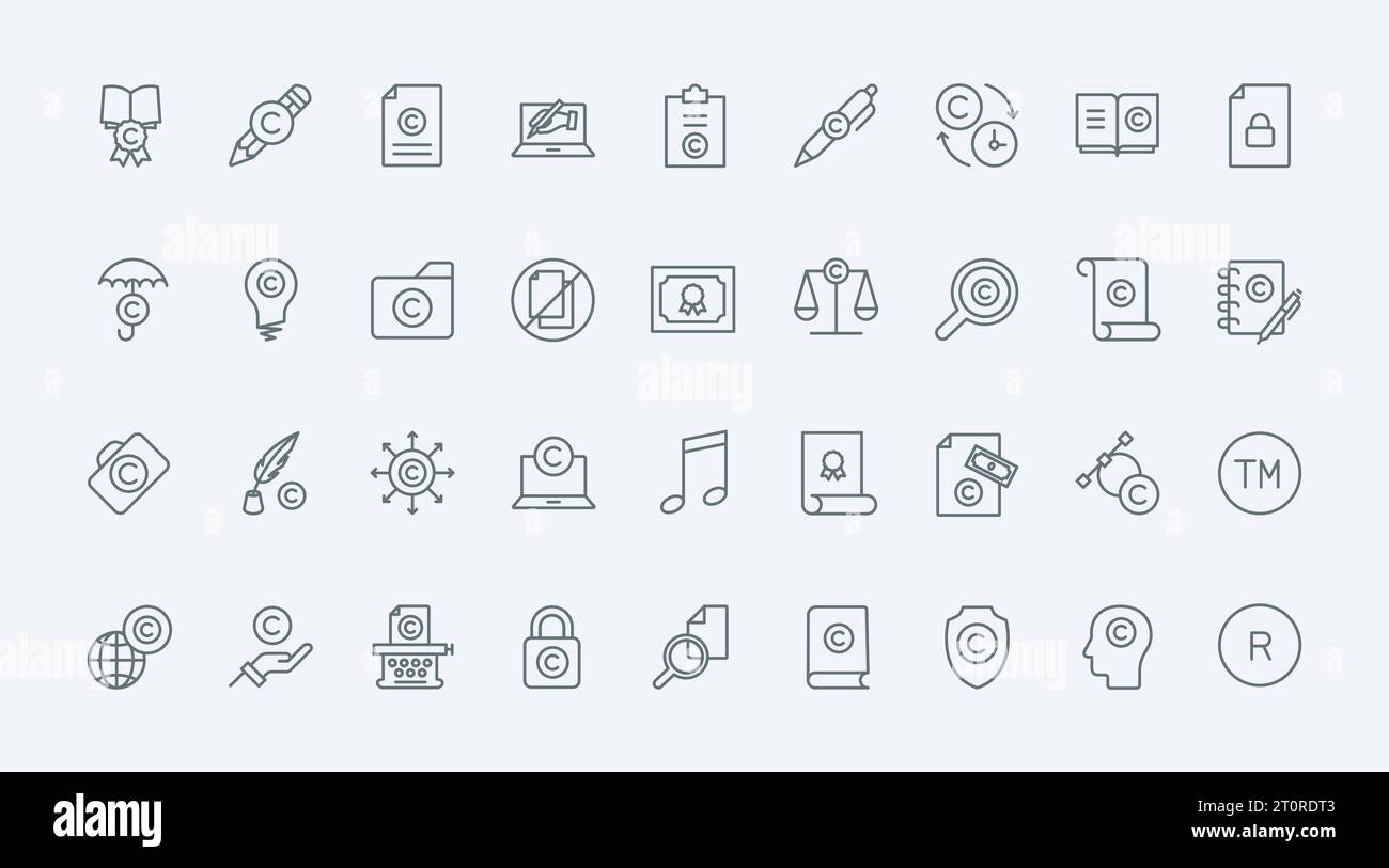 Copyright thin line icons set vector illustration. Outline black ...