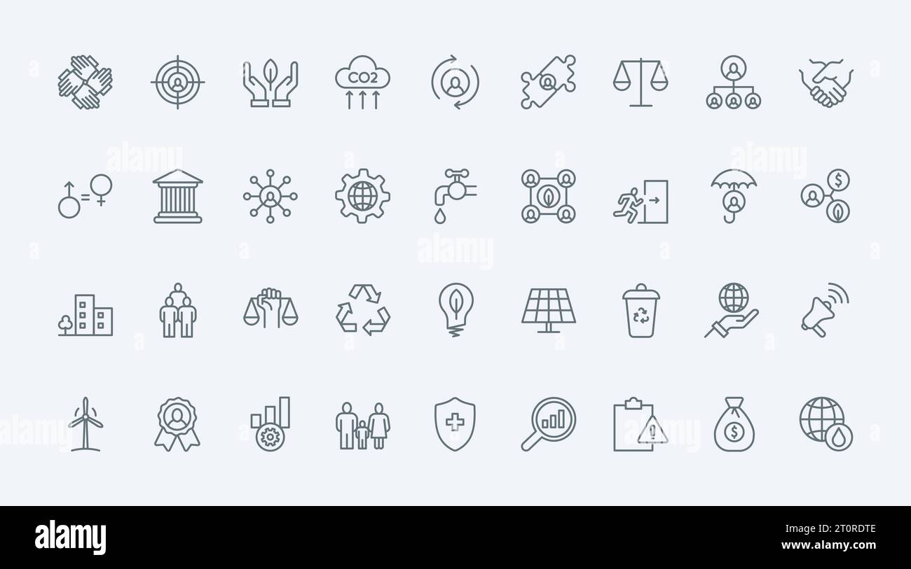 ESG thin line icons set vector illustration. Outline pictograms of ...