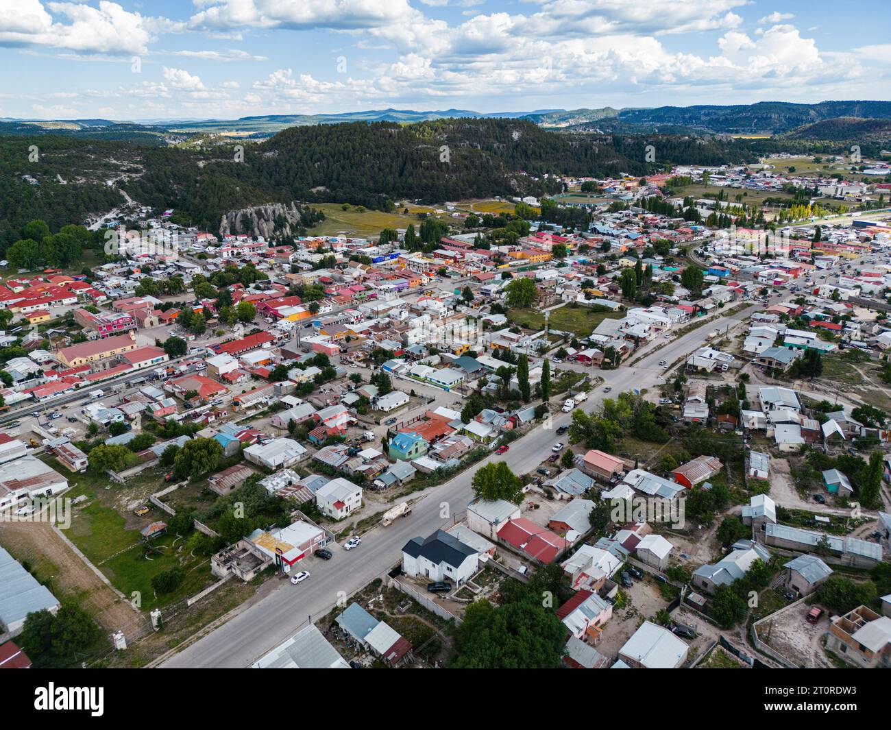 The aerial view captures the quaint village of Creel, cradled by the ...