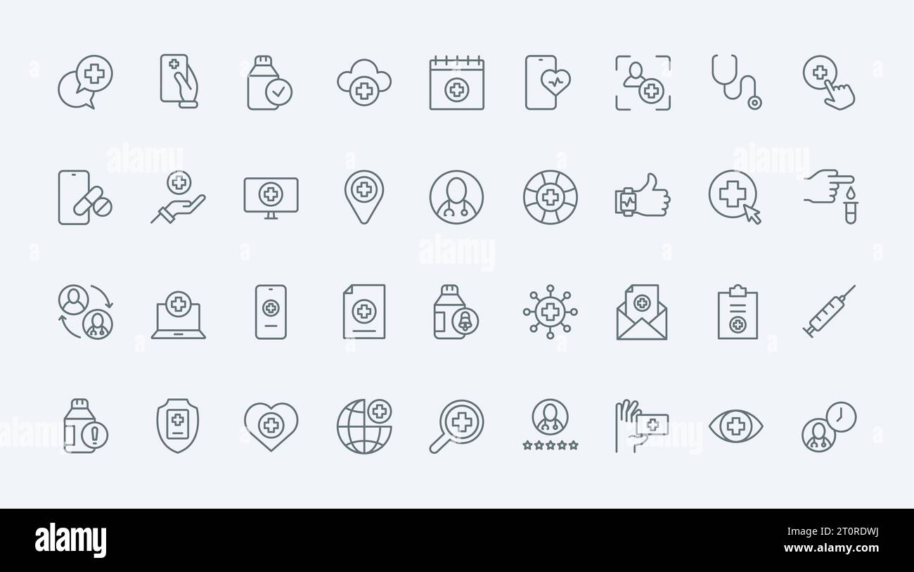 Digital medicine line icons set vector illustration. Abstract thin ...