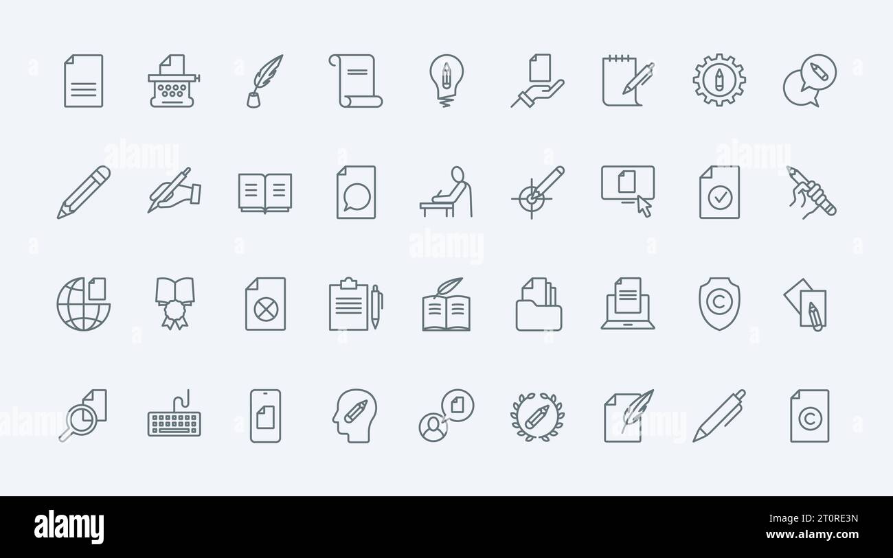 Storytelling, copywriting line icons set vector illustration. Abstract ...