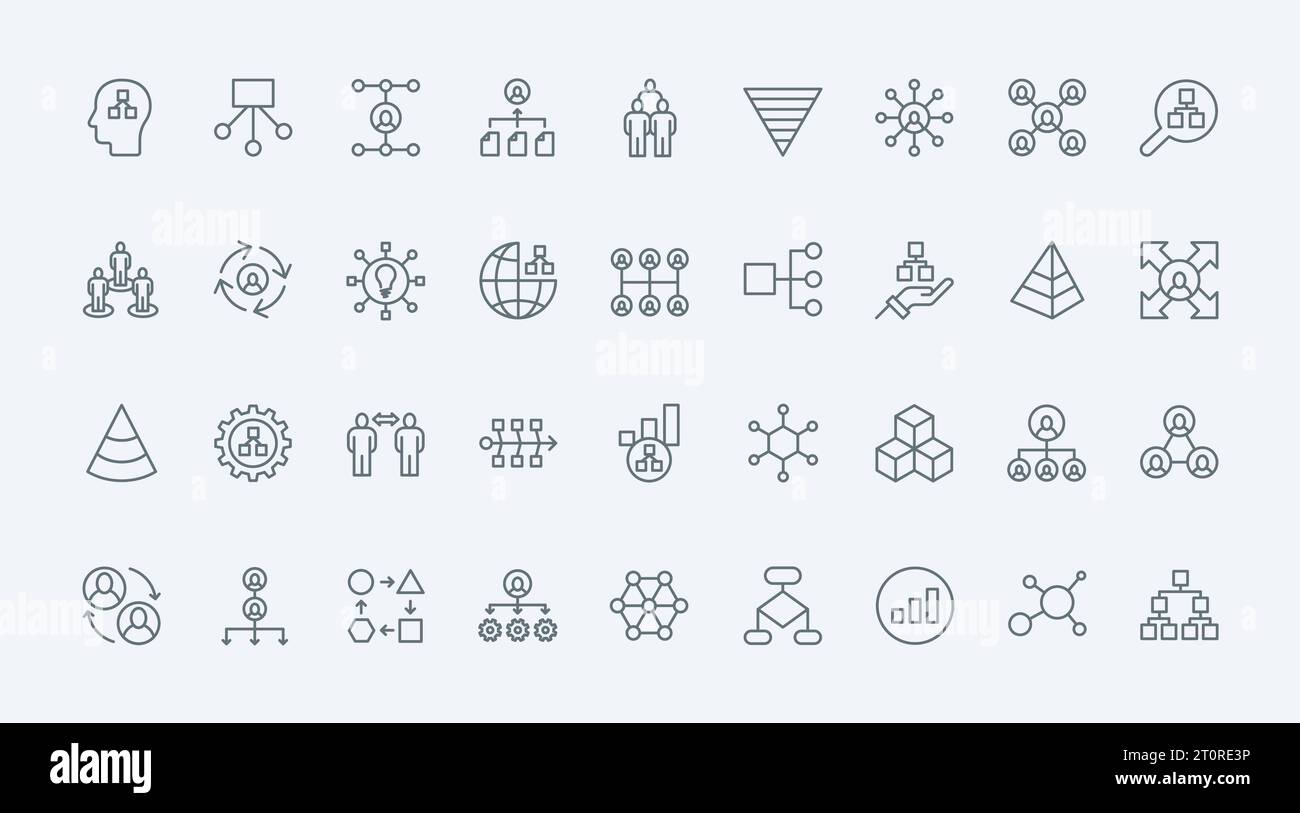 Chart organization thin line icons set vector illustration. Outline hierarchy structure of ...