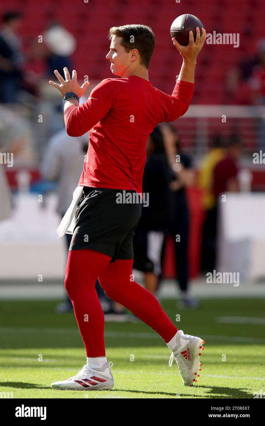San Francisco 49ers quarterback Brock Purdy (13) warms up during an NFL ...