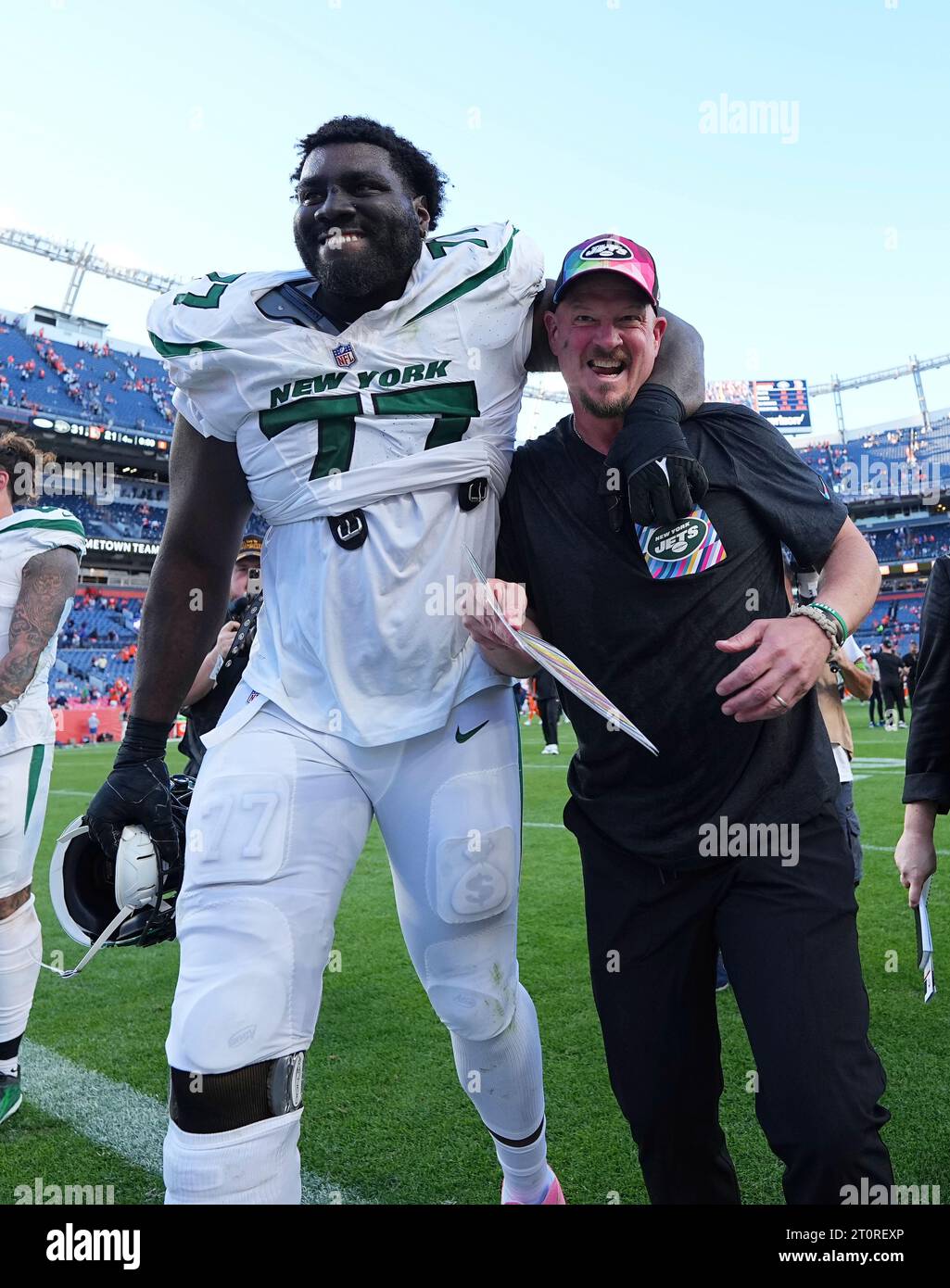 New York Jets offensive tackle Mekhi Becton (77) and Offensive ...