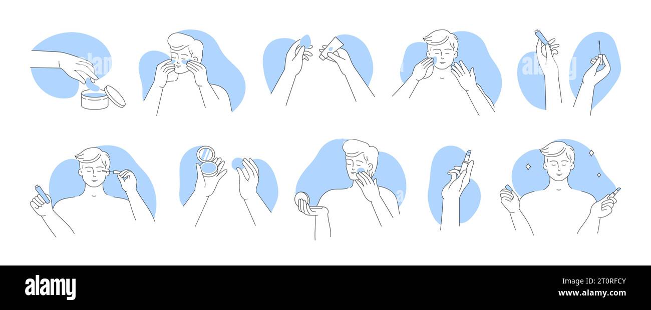 Make up for man, infographic icons set vector illustration. Cartoon ...