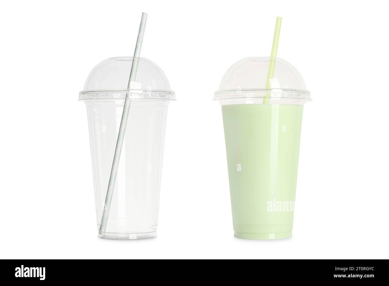 Empty and full smoothie plastic cups isolated on white, set Stock Photo ...