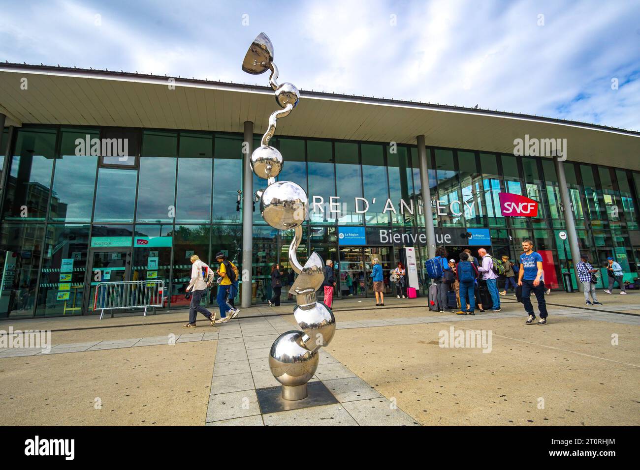Sculpture outside SNCF Annecy train station. Urban view from Annecy ...