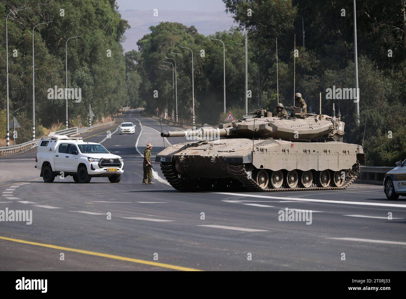 ISRAEL-LEBANON-PALESTINIAN-CONFLICT Israeli Merkava tanks roll on a ...