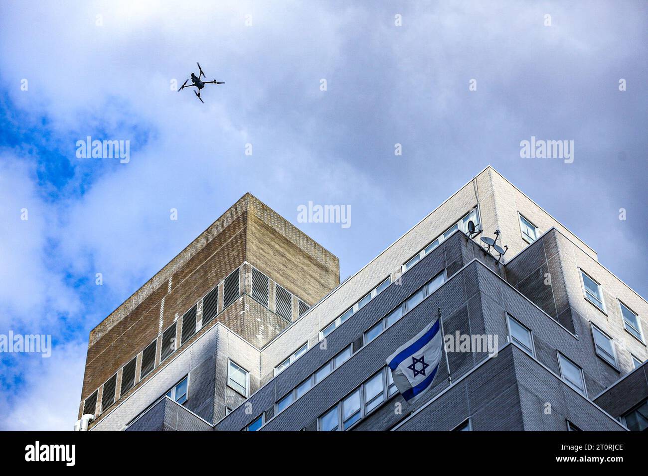 New York, New York, USA. 8th Oct, 2023. A drones flies next to the ...
