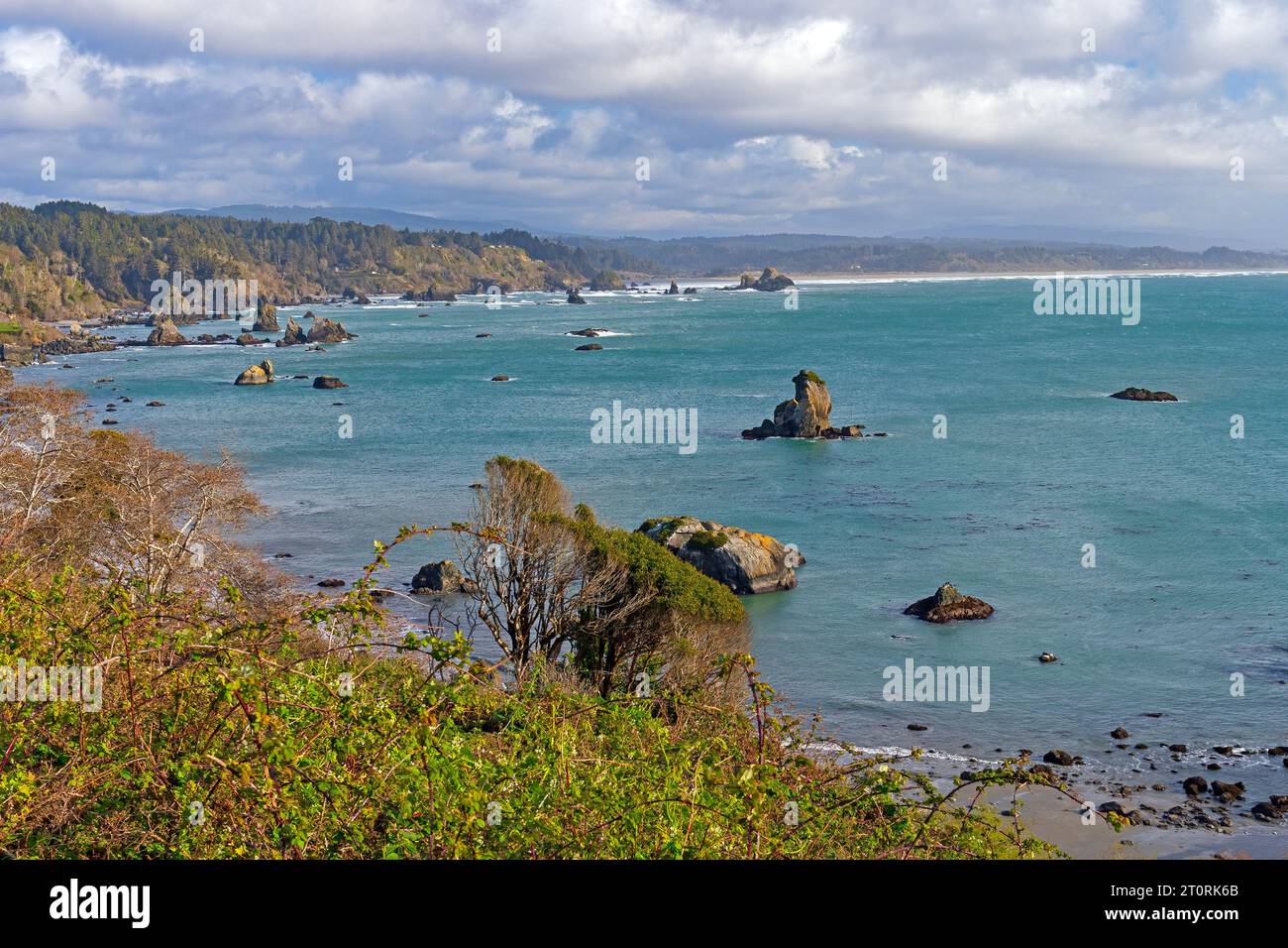 Scattered Rocks in an Aqua Bay at Trinidad Bay in California Stock ...