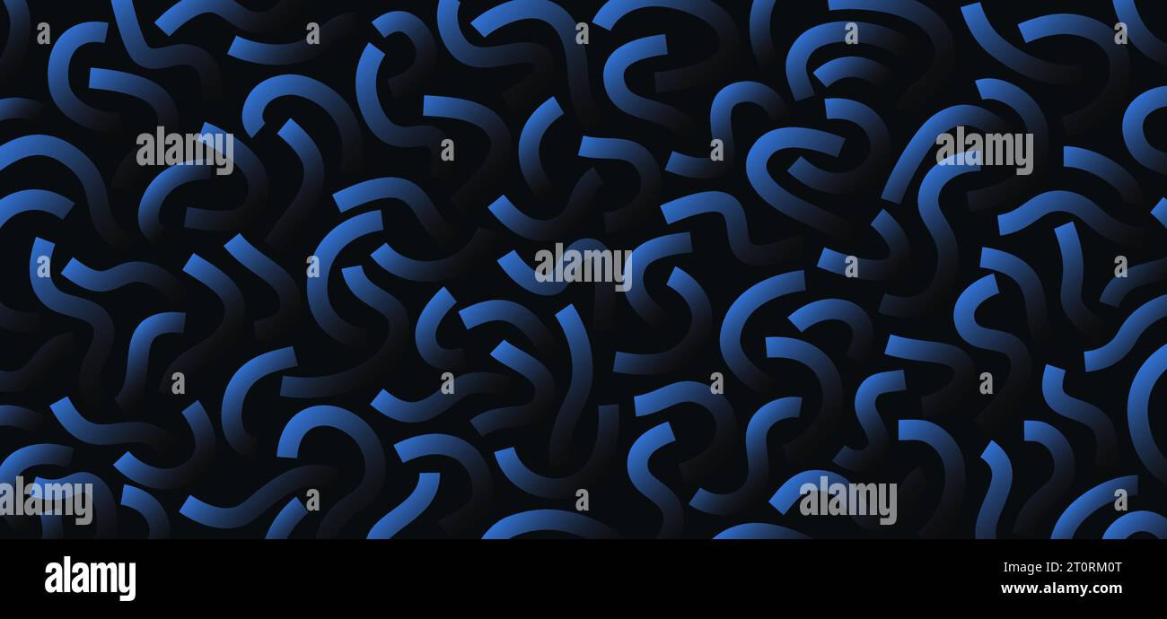 Monochrome doodle pattern. Funny monochrome pattern. Curved blue lines ...