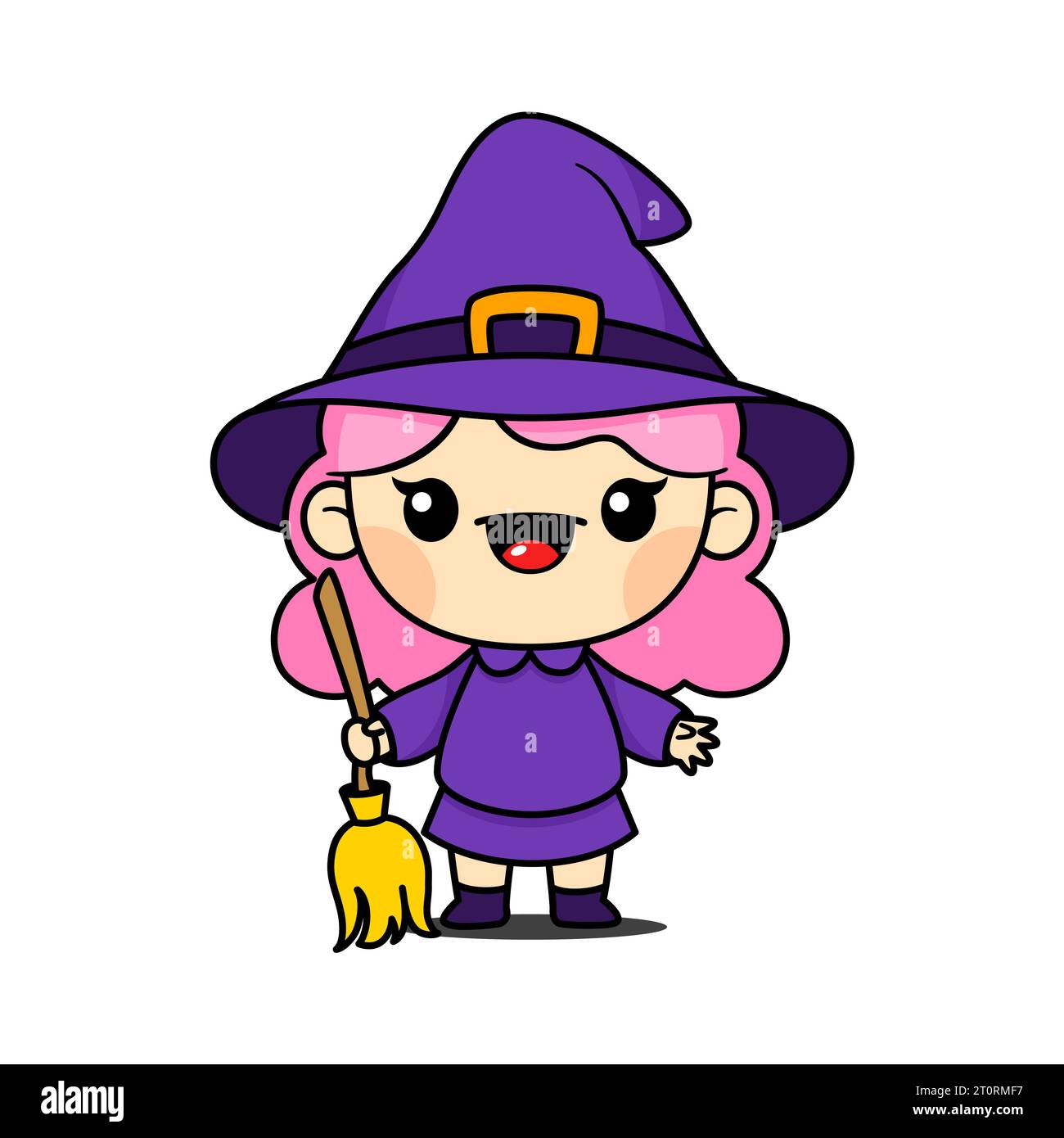 Cute And Kawaii Style Halloween Witch Girl Cartoon Character Stock ...