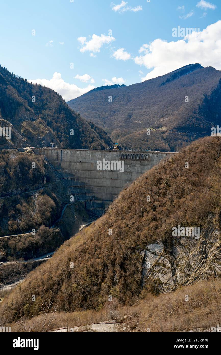 The dam of the Inguri hydroelectric power plant in the Sakartvelo ...