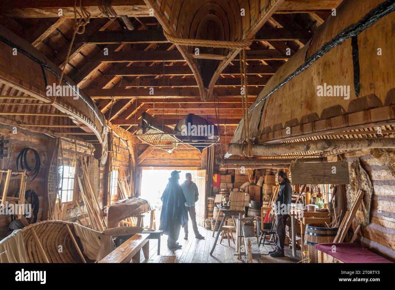 Replica birchbark canoes from the fur trade on display at Grand Portage ...