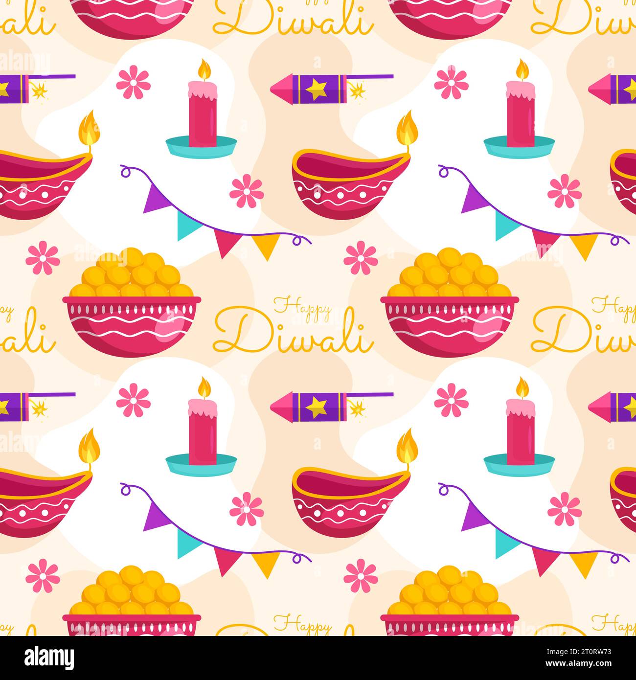 Happy Diwali Seamless Pattern Illustration Design with Light Festival ...