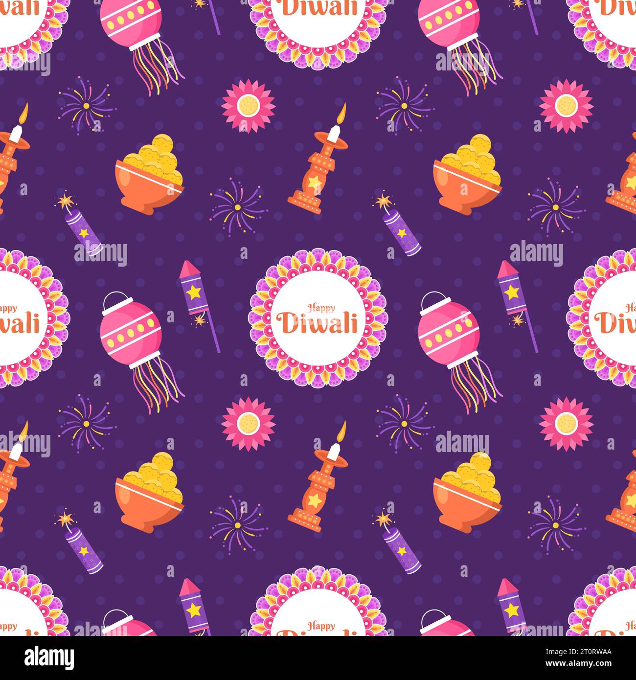 Happy Diwali Seamless Pattern Illustration Design with Light Festival ...