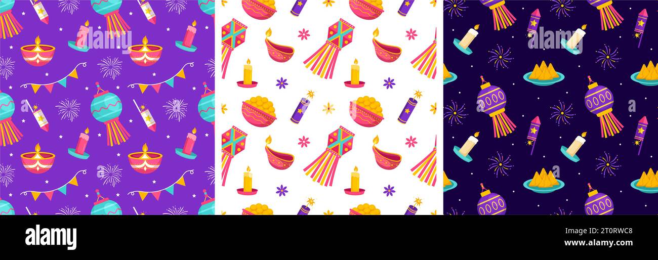 Happy Diwali Seamless Pattern Illustration Design with Light Festival ...