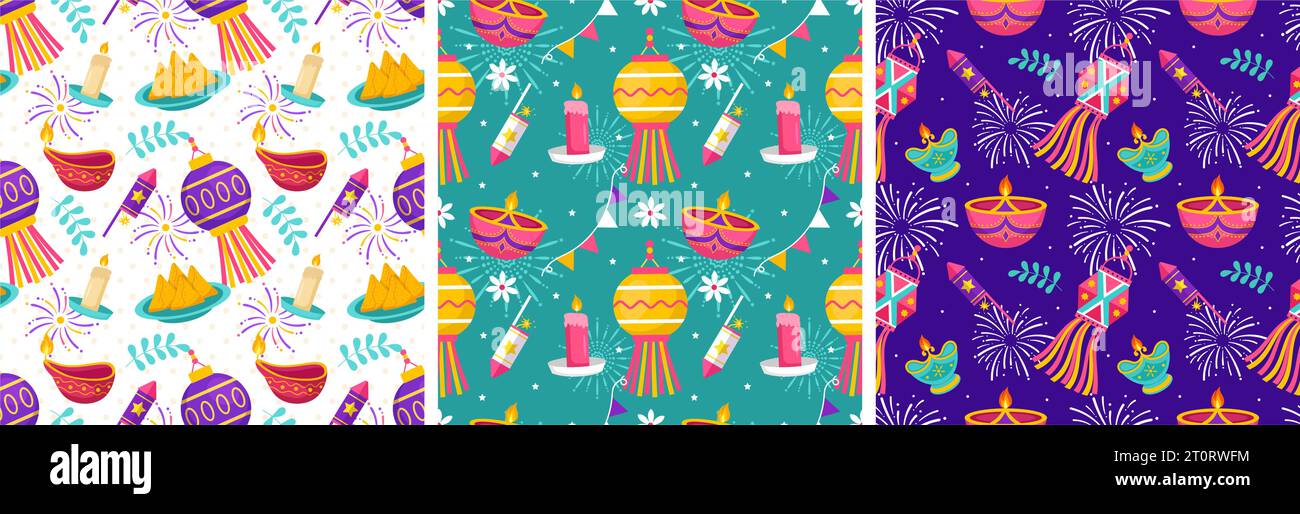 Happy Diwali Seamless Pattern Illustration Design with Light Festival ...