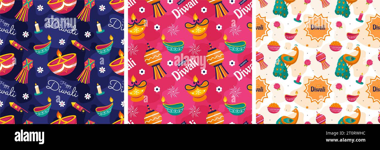 Happy Diwali Seamless Pattern Illustration Design with Light Festival ...