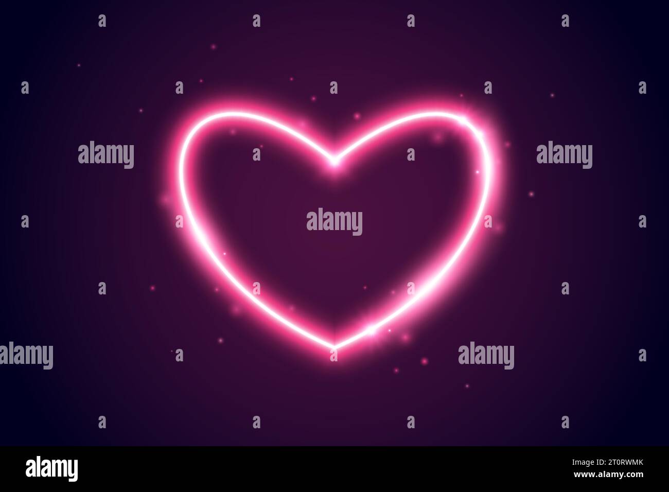 Neon glow heart frame. Illuminated pink heart-shaped shape with sparks ...