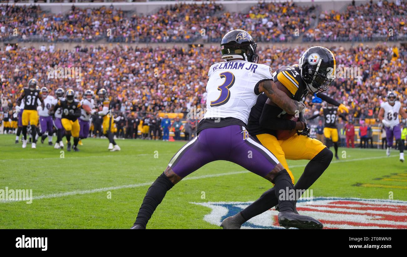 Pittsburgh, PA, USA. 08th Oct, 2023. Joey Porter Jr #24 interception ...