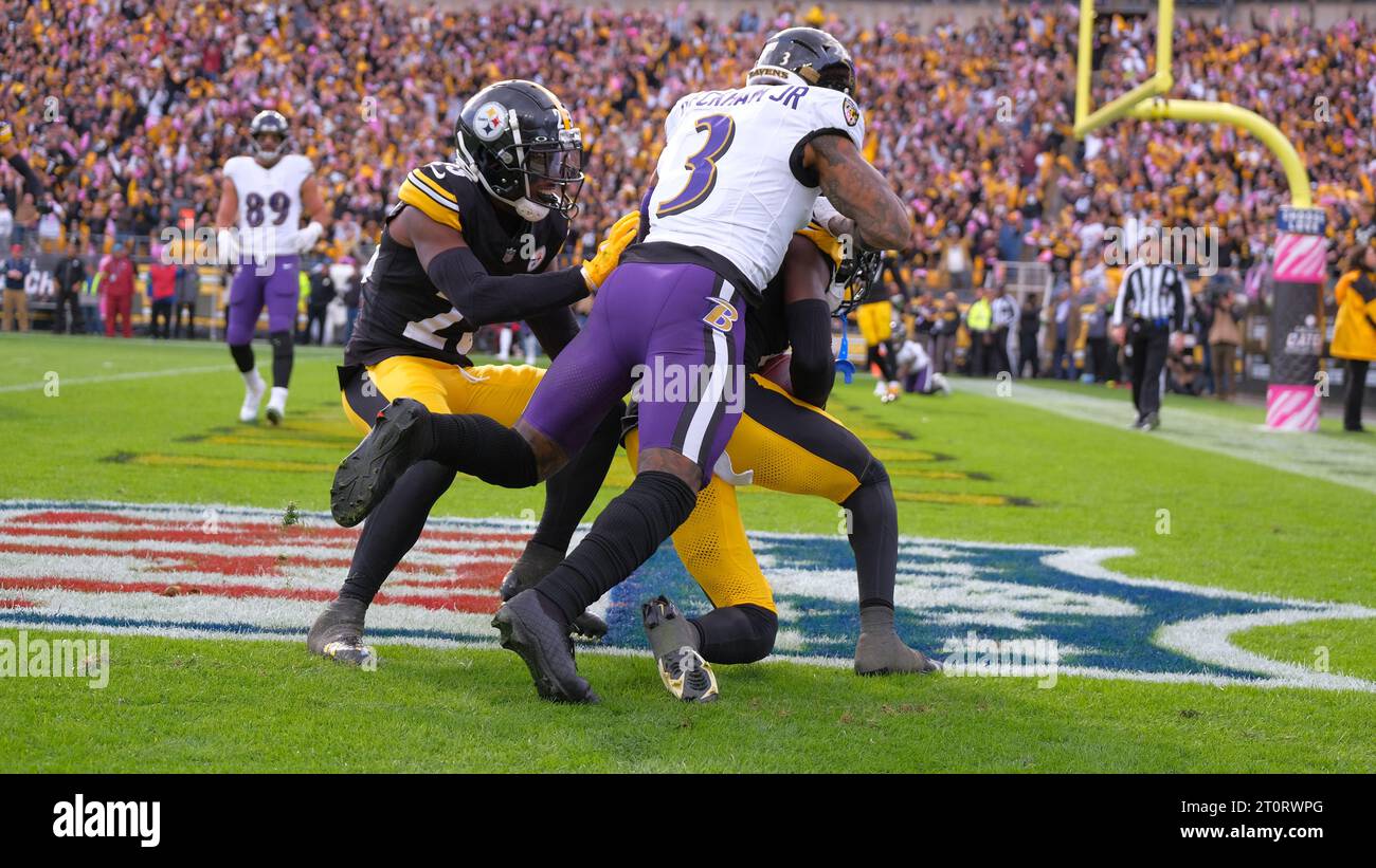 Pittsburgh, PA, USA. 08th Oct, 2023. Joey Porter Jr #24 interception ...