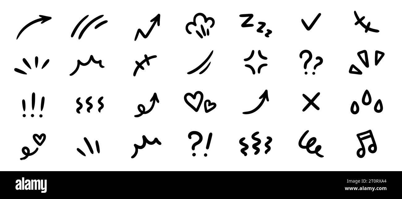 Line movement effect element, cartoon emotion effect decoration icon. Hand drawn cute doodle ...