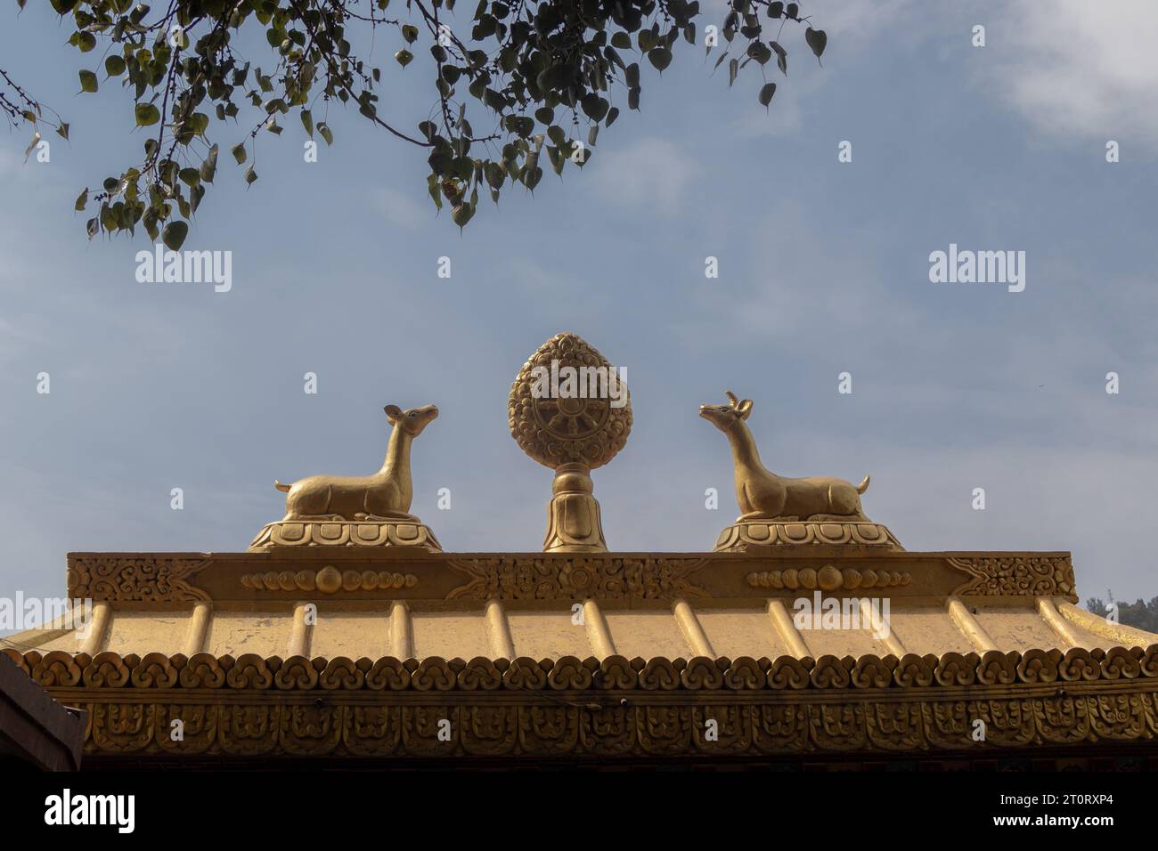 Gajur and deer in the top of the entrance gate to the Buddha Park at ...