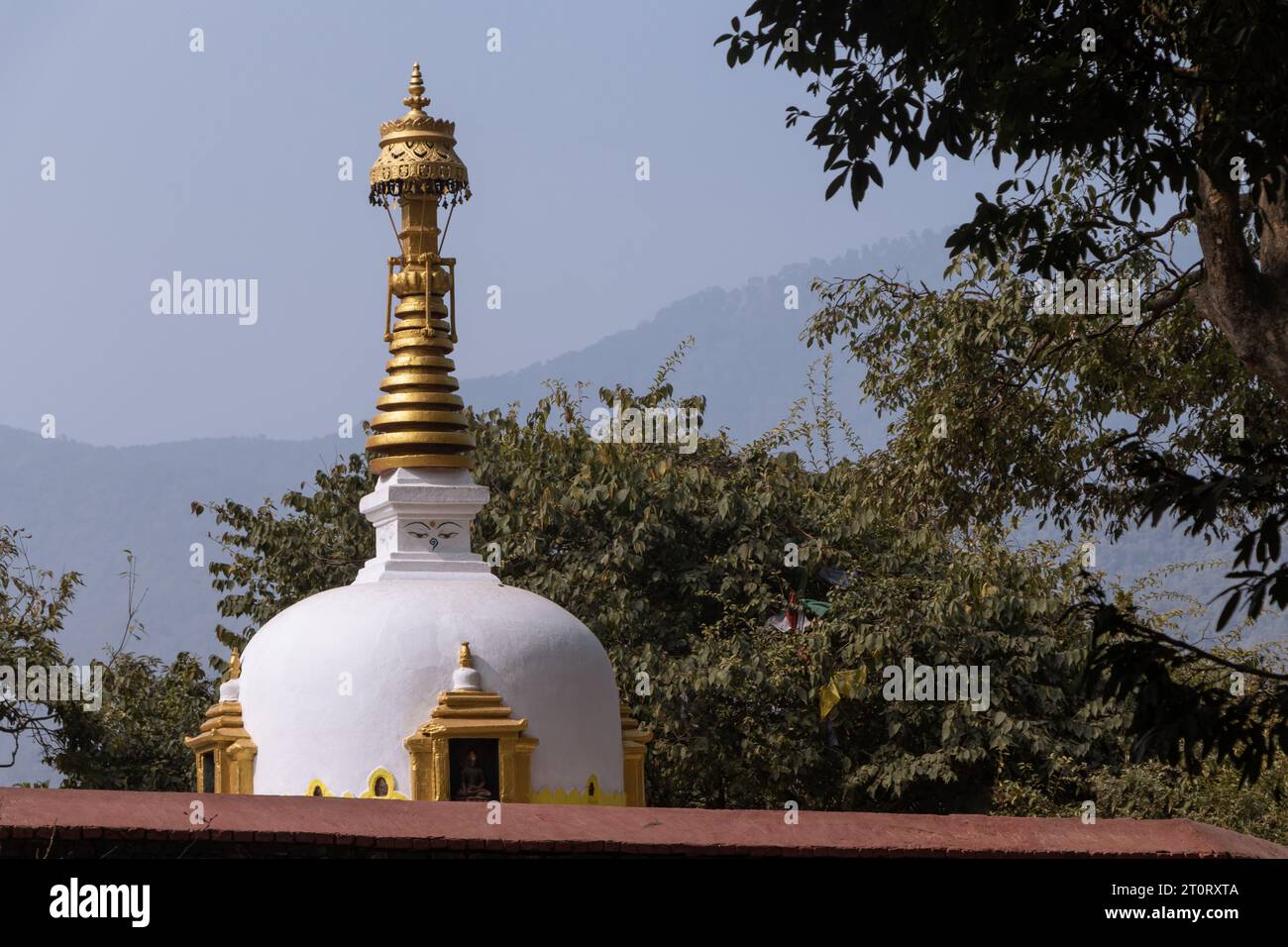 Small stupa with the statue of Buddha at Swayambhunath, Kathmandu ...