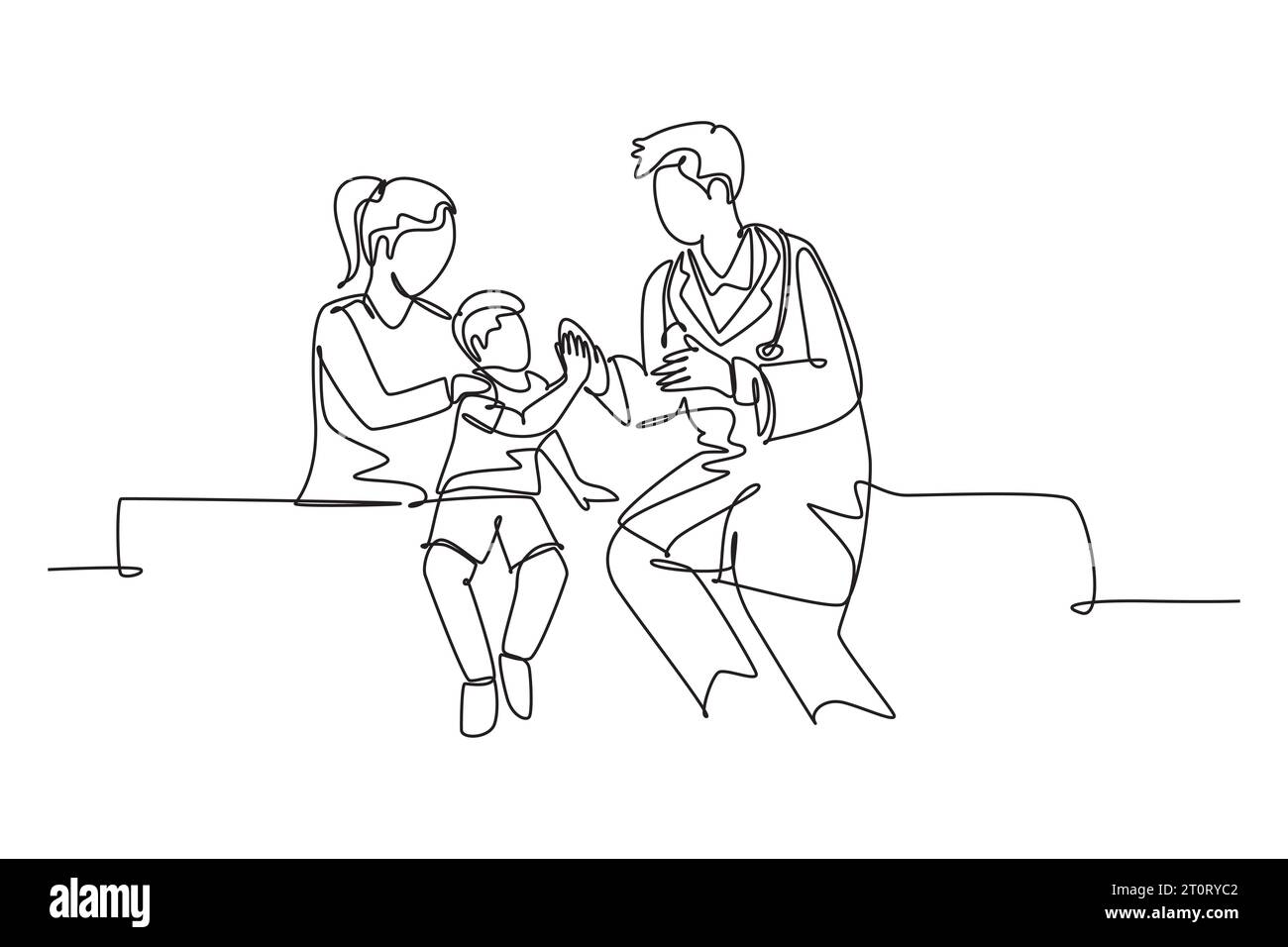 Single one line drawing young happy male doctor checking up sick ...