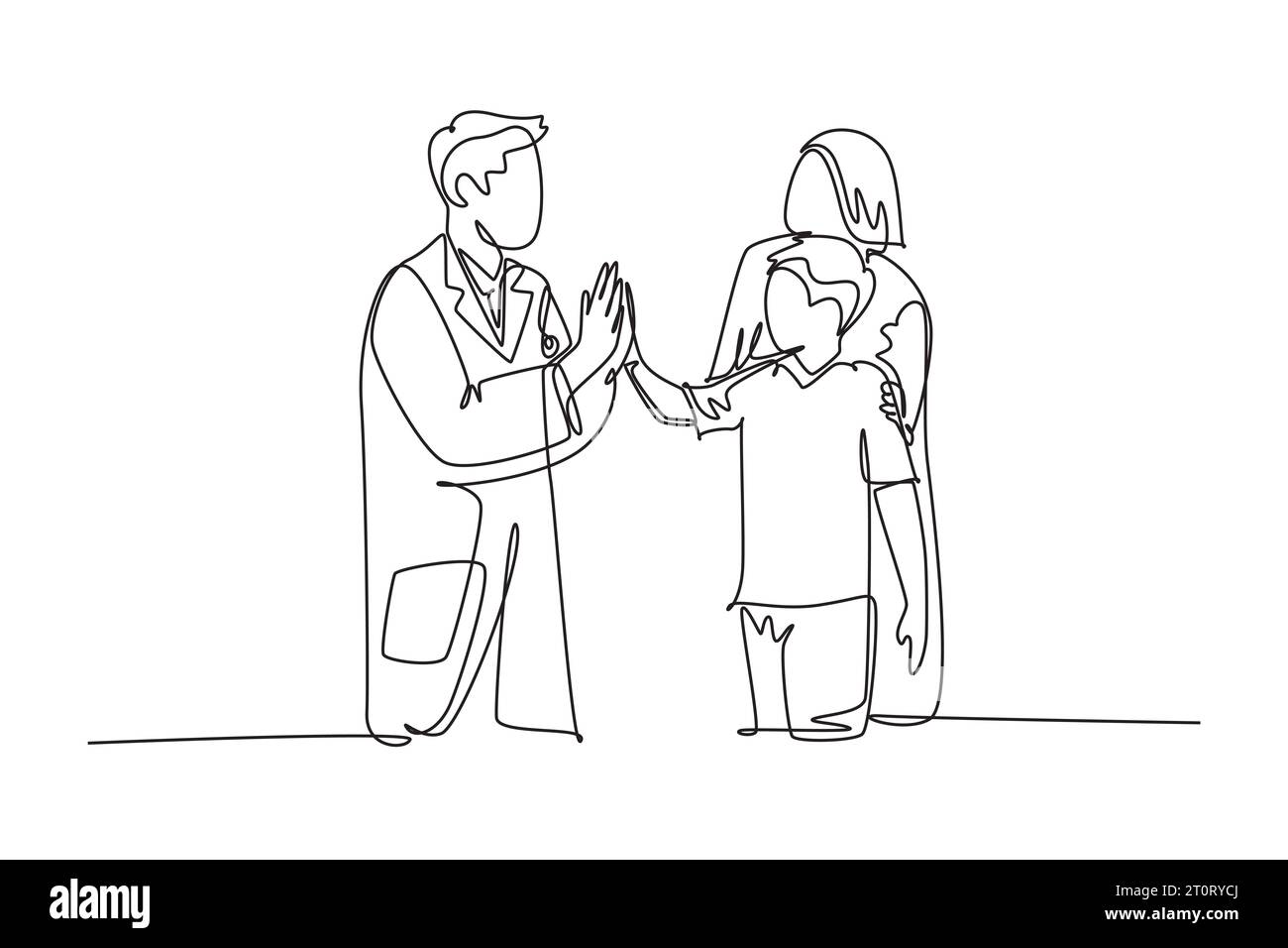 Single one line drawing of young happy male doctor checking up sick ...