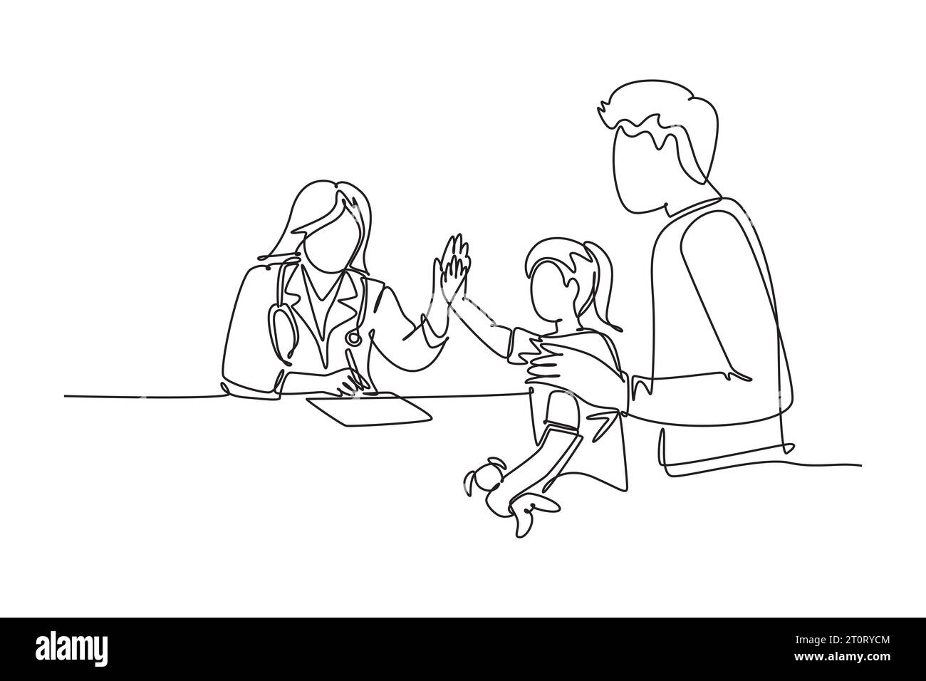 Single one line drawing young happy female doctor checking up sick ...