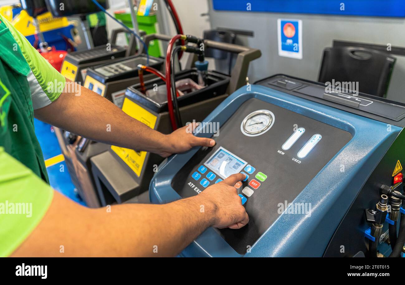 Close up view of a Maintenance Car service - auto oil change, motor ...