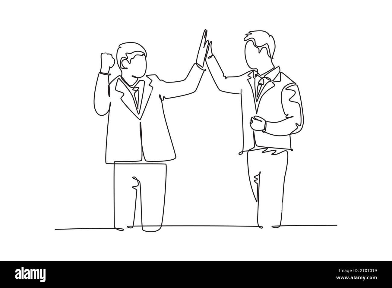 Single continuous line drawing two young happy businessmen celebrating ...