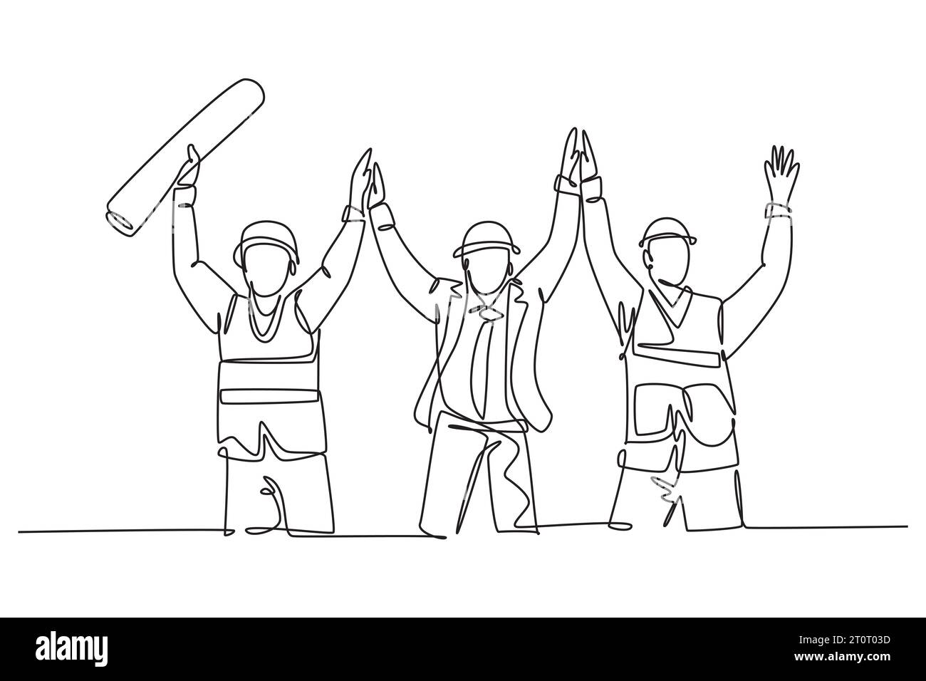 Single continuous line drawing construction worker and foreman ...