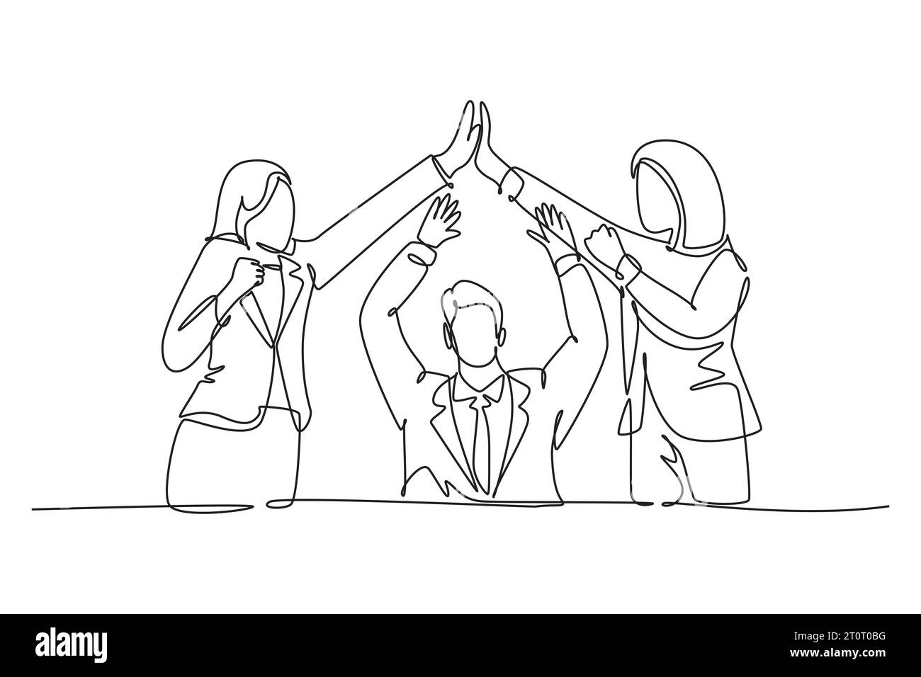 Single continuous line drawing of group of two young assistant manager ...