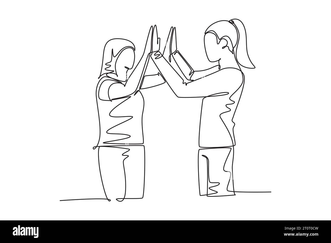 Single one line drawing two best friends girls reunite and giving high ...