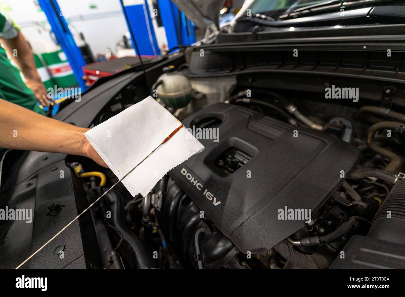 Close up view of a Maintenance Car service - auto oil change, motor ...