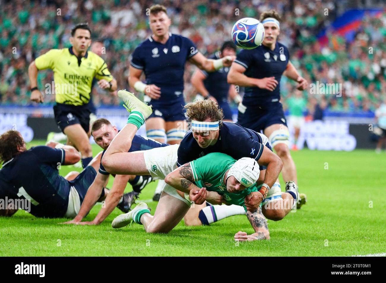 Jamie Ritchie #6 of Scotland is injured after this tackled over Mack ...