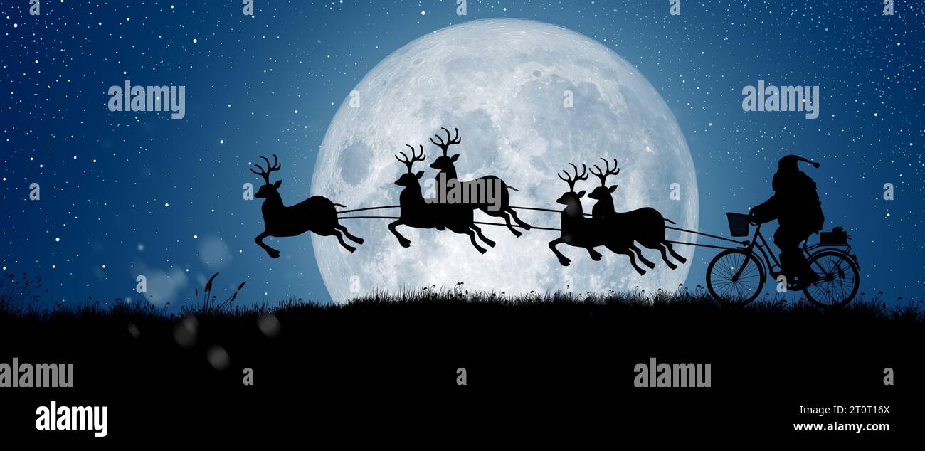 Silhouette of Santa Claus get a move to ride on their reindeer over ...