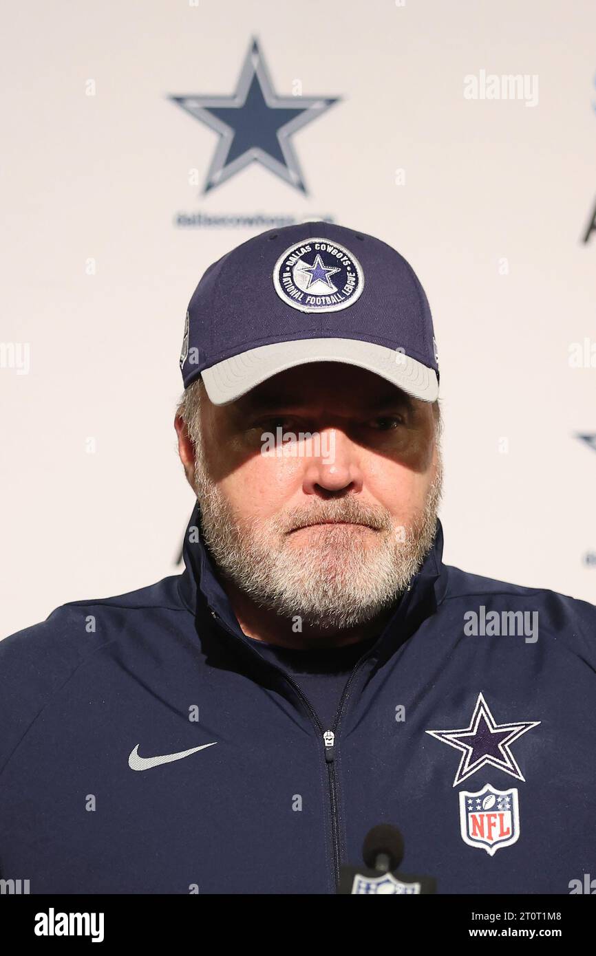 Dallas Cowboys head coach Mike McCarthy speaks to reporters after an ...
