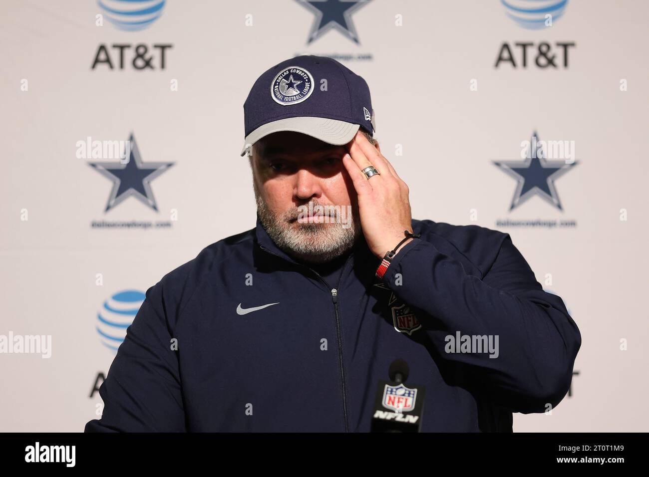 Dallas Cowboys head coach Mike McCarthy speaks to reporters after an ...