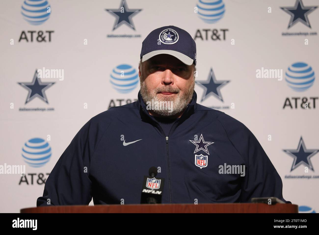 Dallas Cowboys head coach Mike McCarthy speaks to reporters after an ...