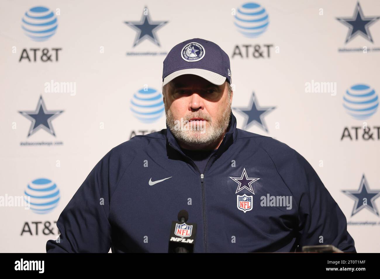 Dallas Cowboys head coach Mike McCarthy speaks to reporters after an ...